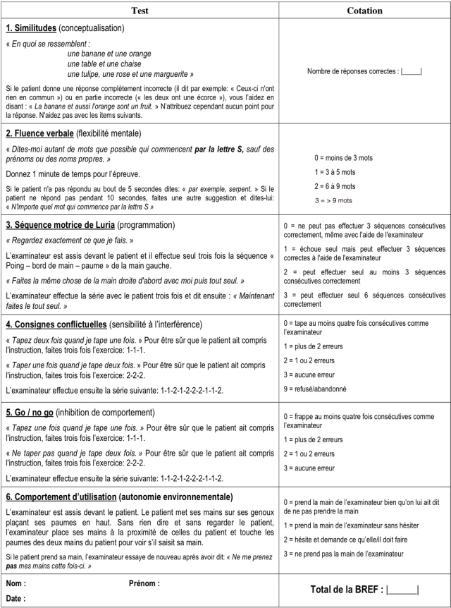 Batterie Rapide d'Efficience Frontale (BREF) — Wikimedecine